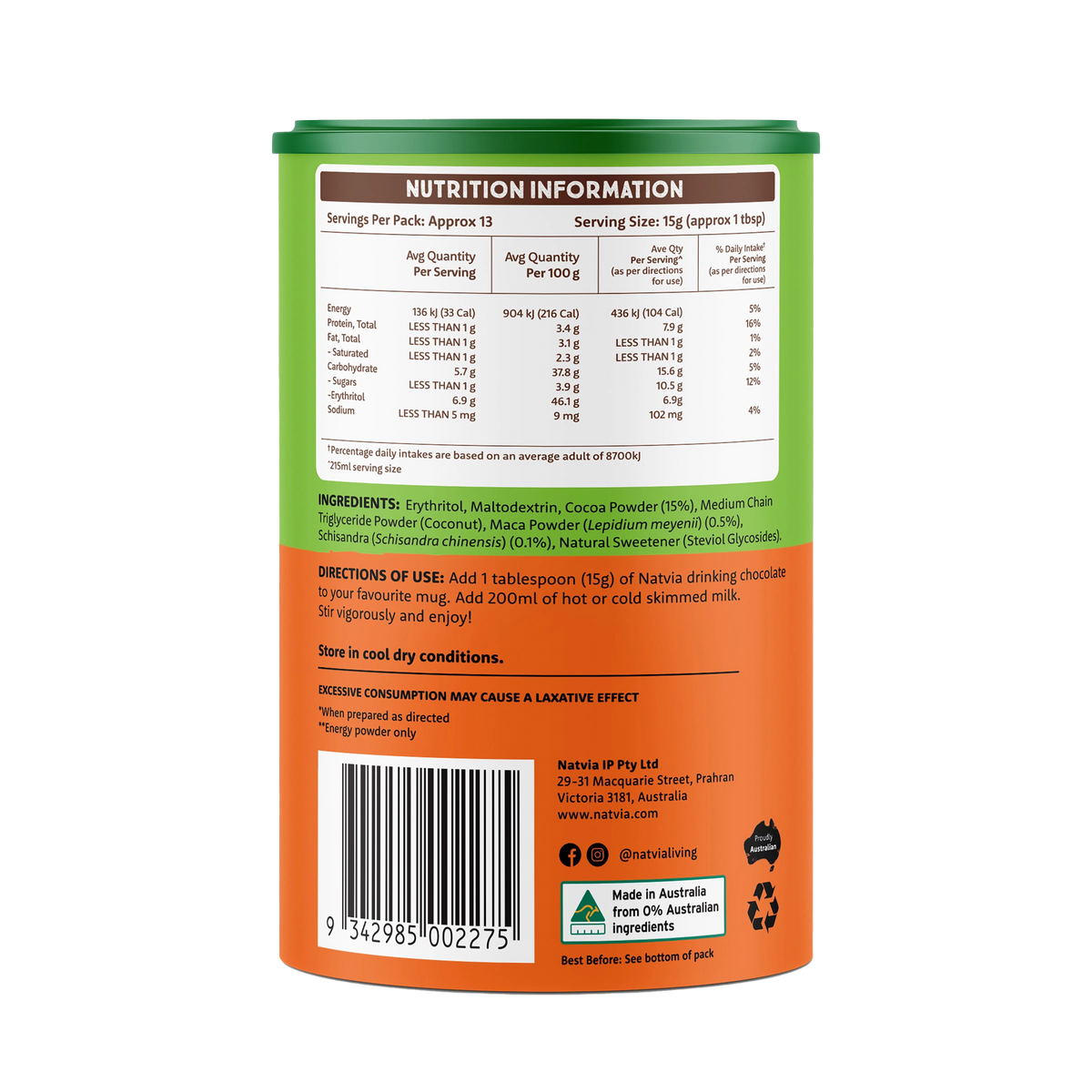 Natvia Energy Rich Hot Choc 200g | Schizandra and Maca | Natvia Online ...